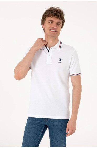 Men's Regular Fit White Polo Neck Basic T-Shirt, US. Polo Assn men
